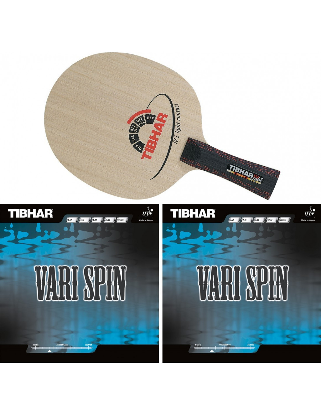 Tafeltennisbatje voor beginners IV-L Light Contact + 2 Vari Spin Tibhar